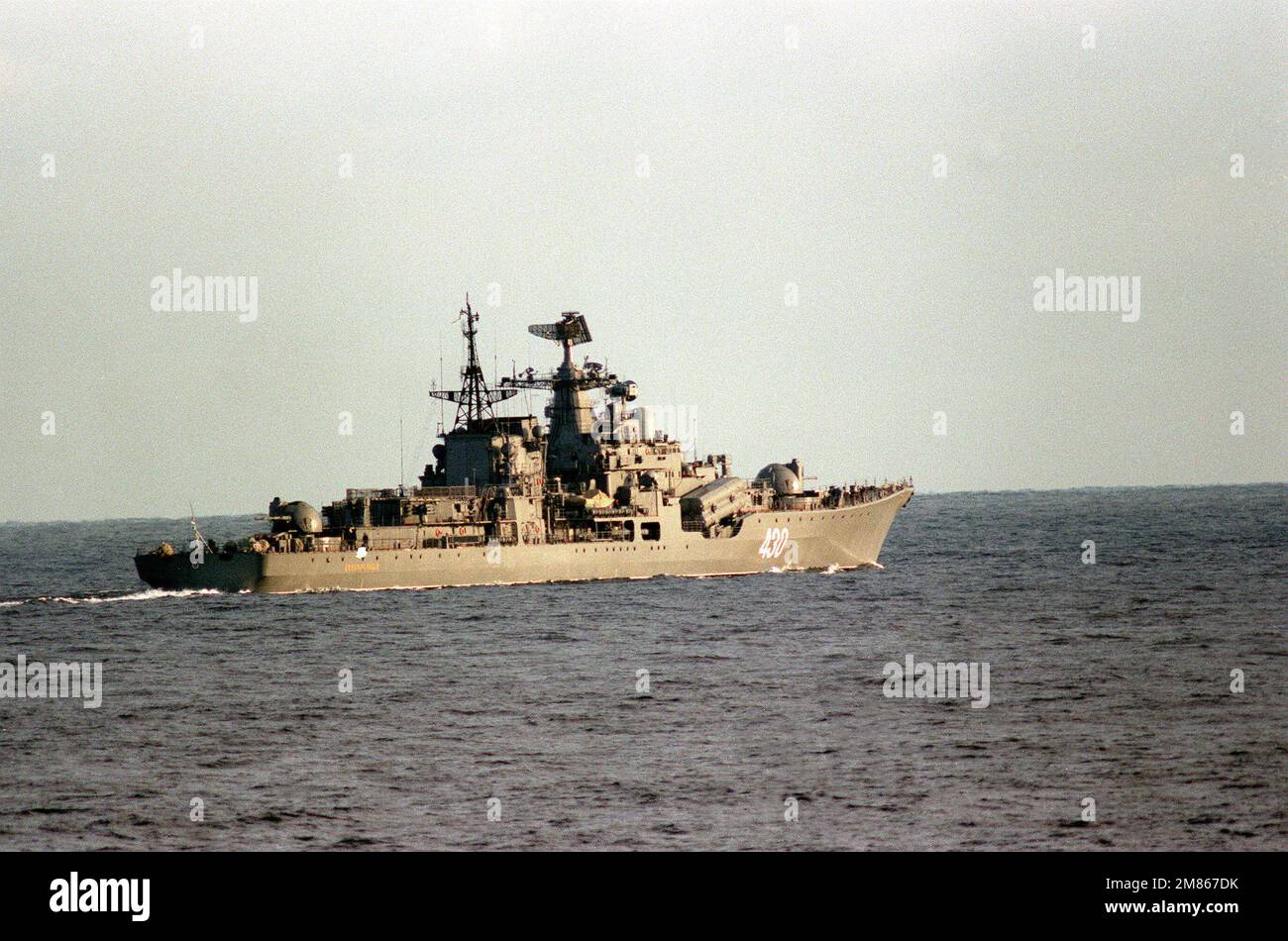 A starboard quarter view of the Soviet Sovremenny class destroyer ...