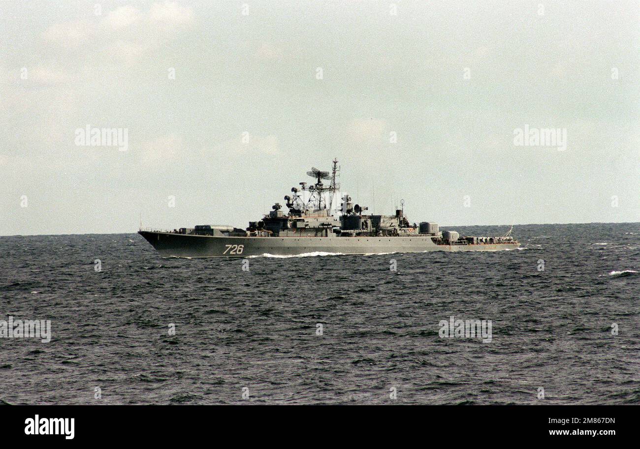 A port view of the Soviet Krivak I class frigate DRUZHNYY operatingnear ...
