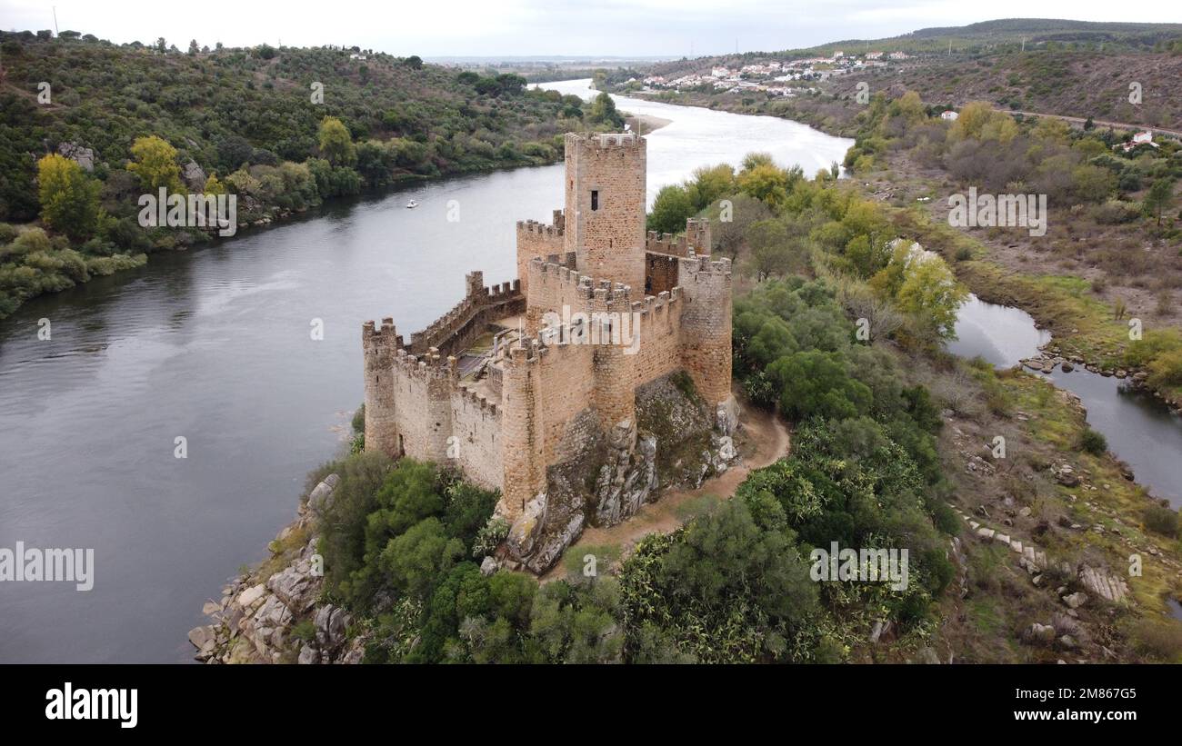 A Arerial photo of the Castle of Almourol. This is a medieval castle in ...