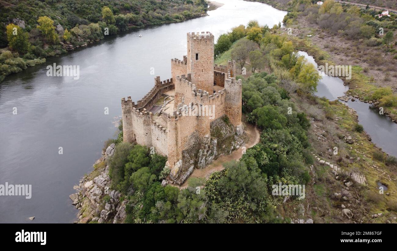 A Arerial photo of the Castle of Almourol. This is a medieval castle in ...