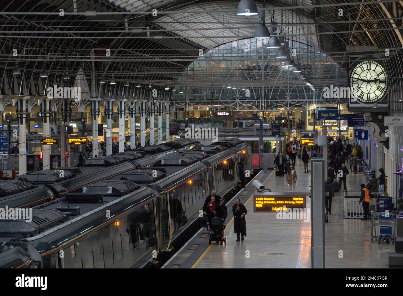 London, UK, 12 January 2023: Trains out of Paddington were cancelled ...