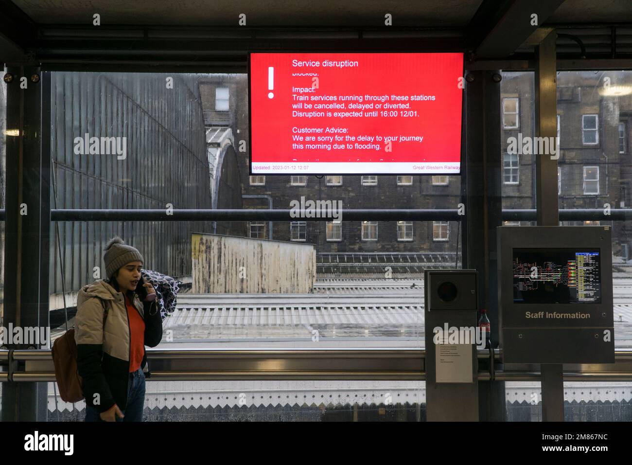 London, UK, 12 January 2023: Trains out of Paddington were cancelled ...