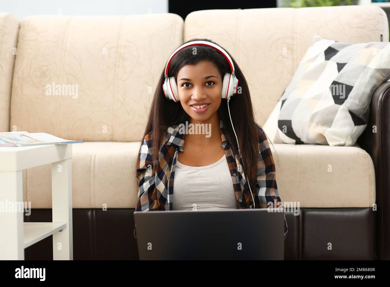 Happy african american female student or office worker wearing ...