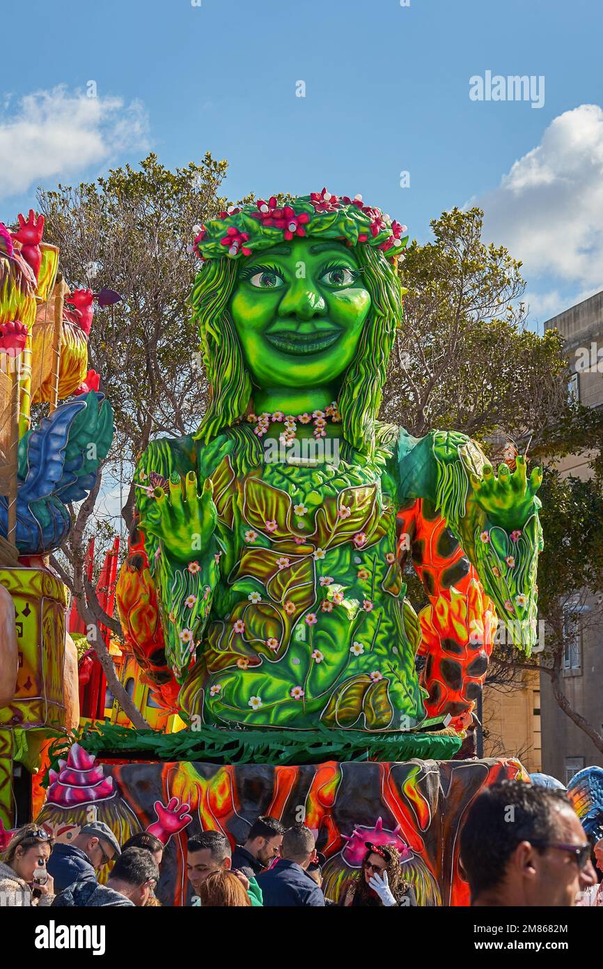 Grand Parade of colorful carnival-floats during Mardi Gras in Valletta ...