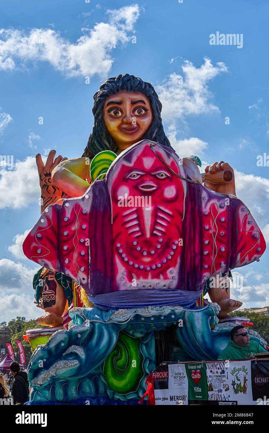 Grand Parade of colorful carnival-floats during Mardi Gras in Valletta ...