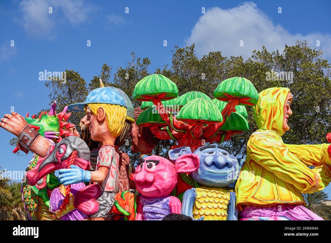 Grand Parade of colorful carnival-floats during Mardi Gras in Valletta ...