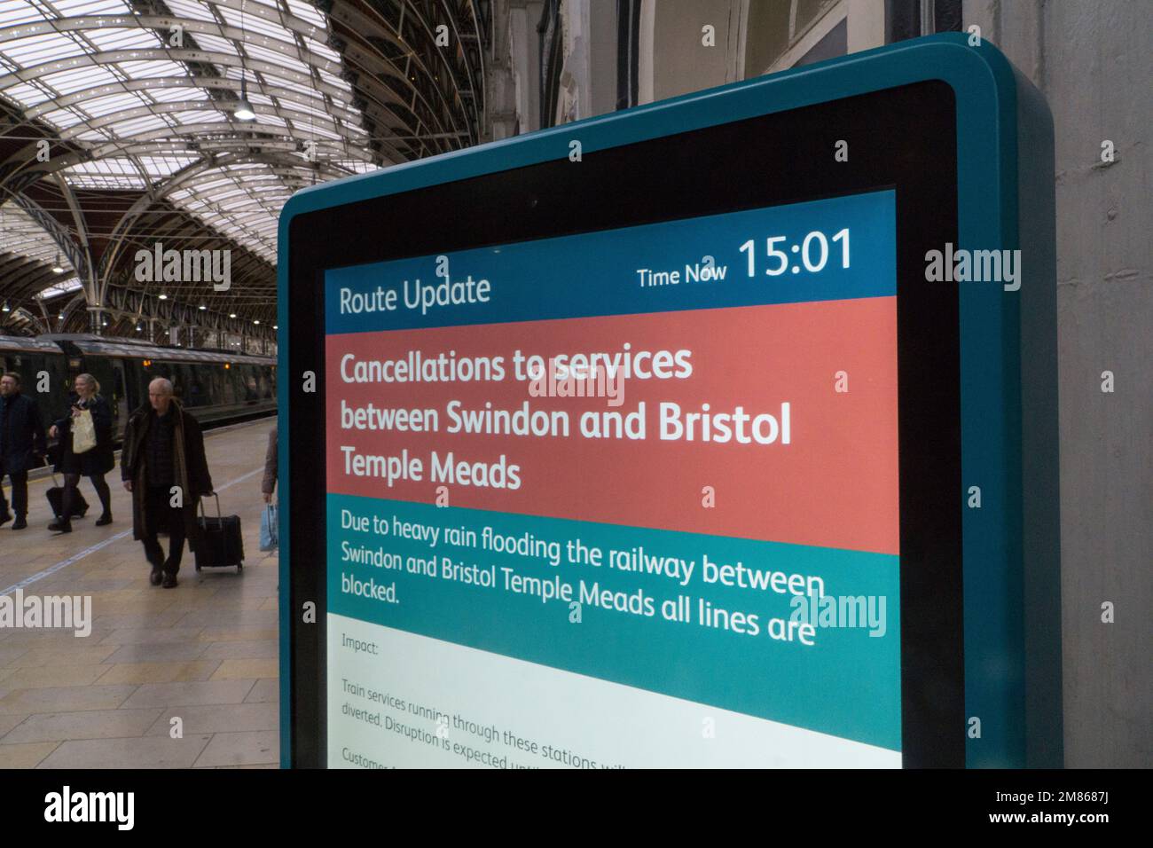London, UK, 12 January 2023: Trains out of Paddington were cancelled ...