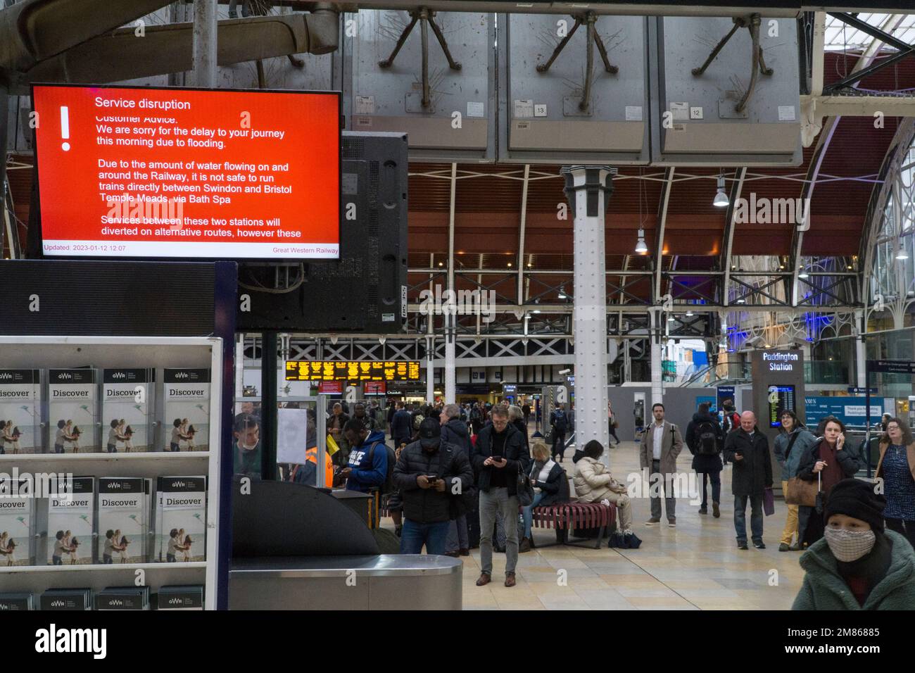 London, UK, 12 January 2023: Trains out of Paddington were cancelled ...