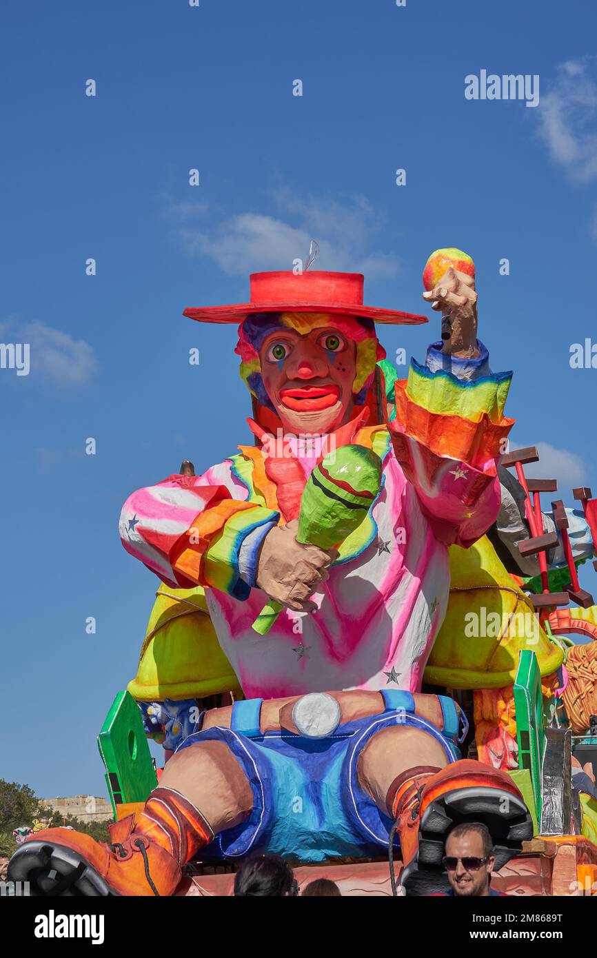 Grand Parade of colorful carnival-floats during Mardi Gras in Valletta ...
