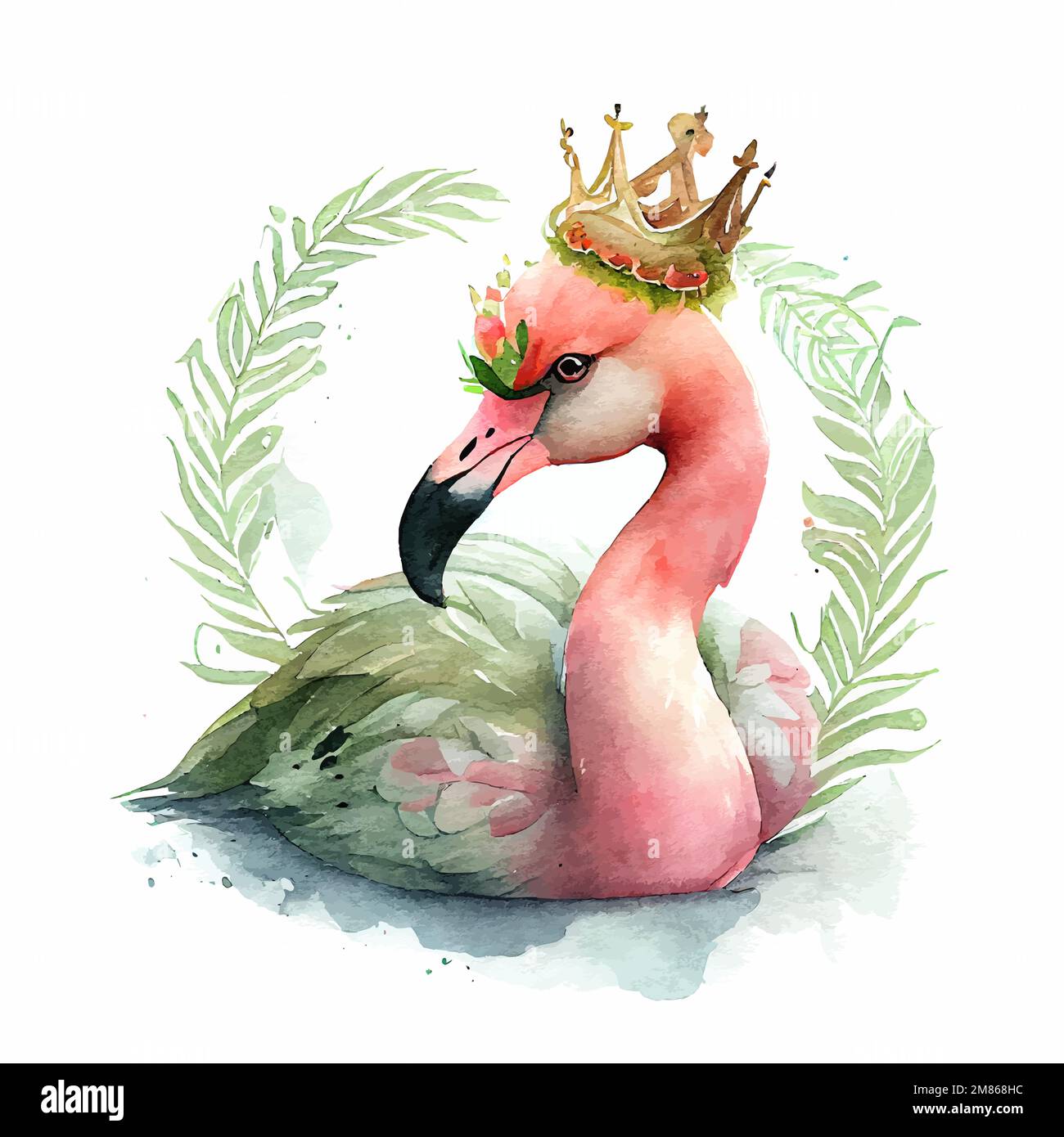 Cute Watercolor Pink Flamingo Princess Stock Vector Image & Art - Alamy