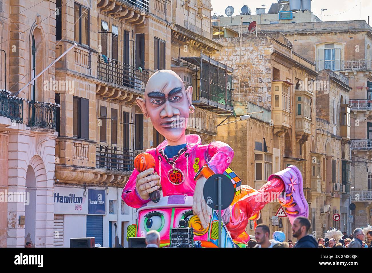 Grand Parade of colorful carnival-floats during Mardi Gras in Valletta ...