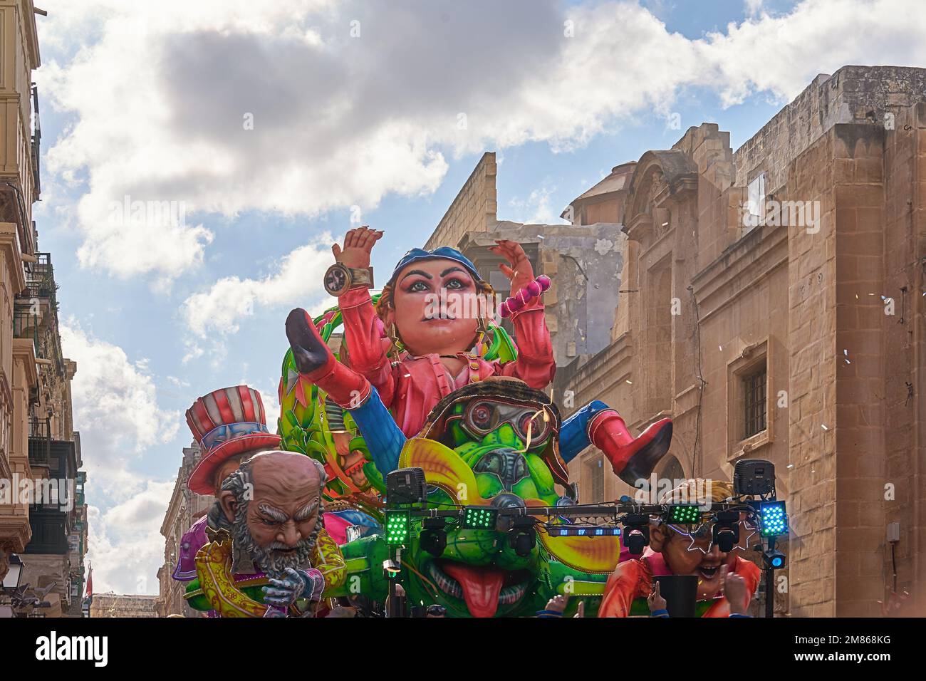 Grand Parade of colorful carnival-floats during Mardi Gras in Valletta ...