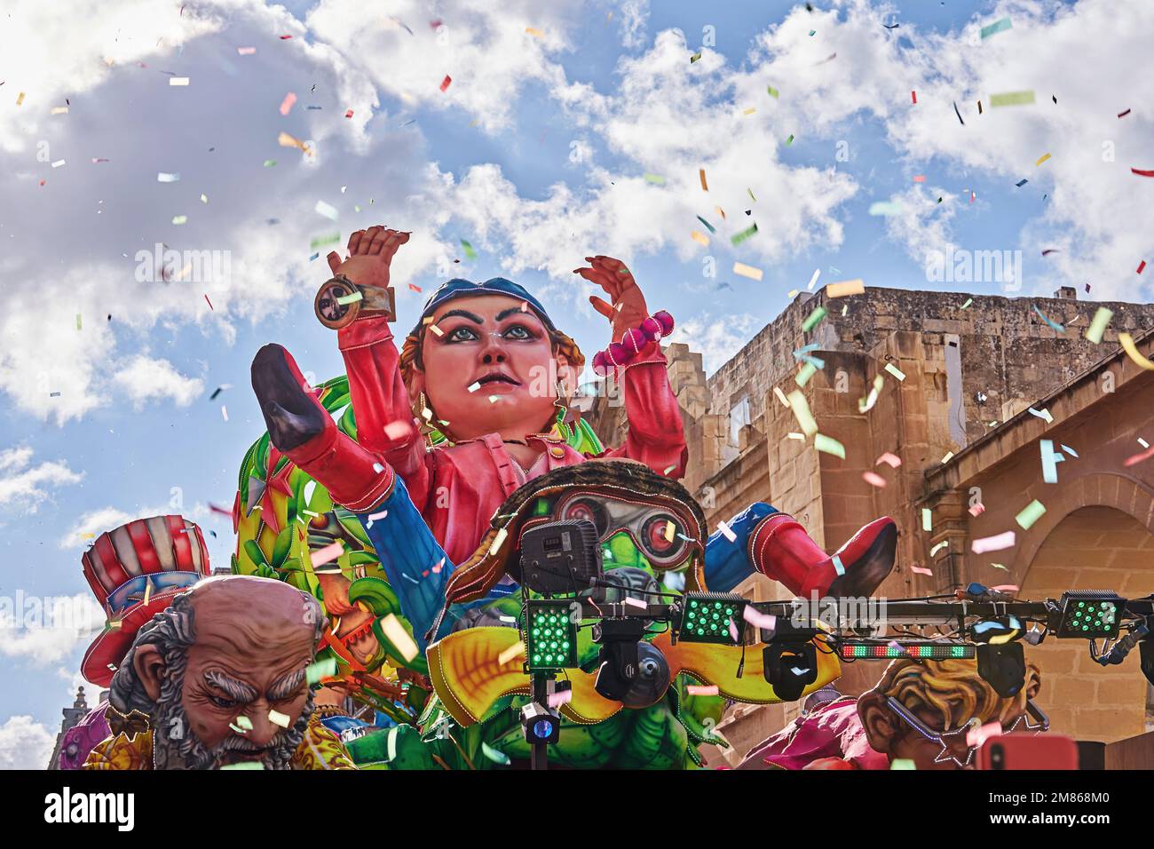 Grand Parade of colorful carnival-floats during Mardi Gras in Valletta ...