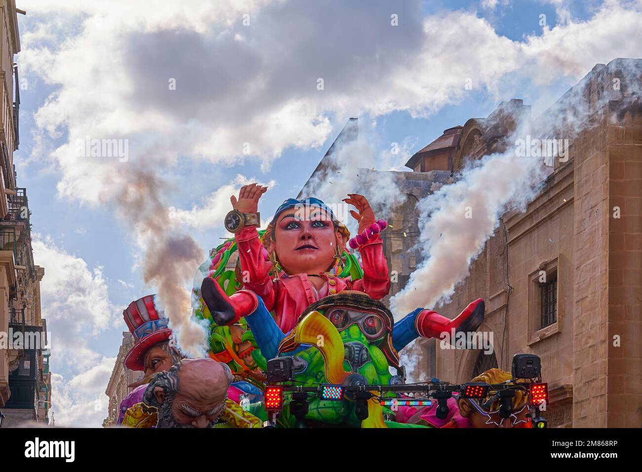 Grand Parade of colorful carnival-floats during Mardi Gras in Valletta ...