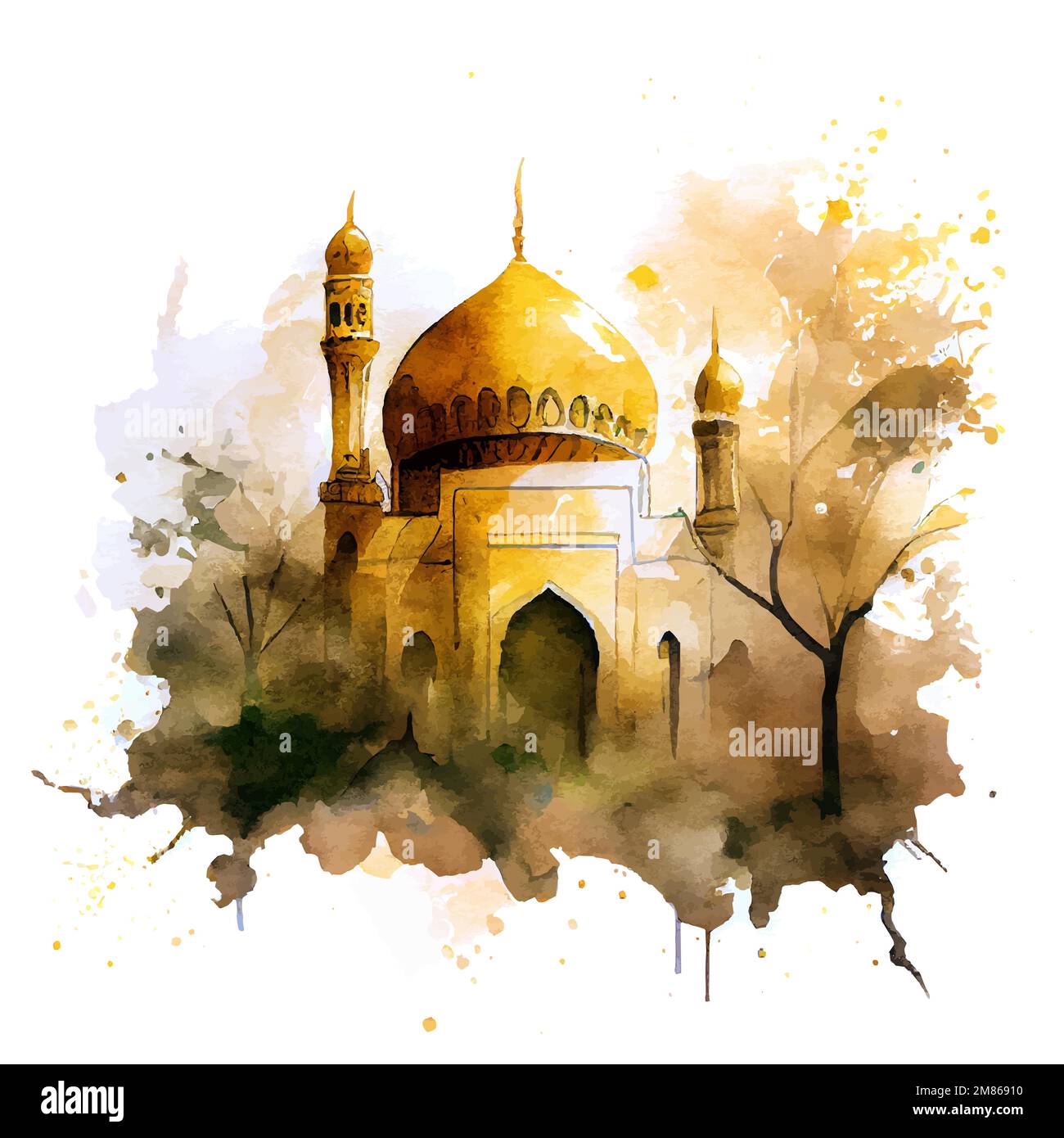 Watercolor Beautiful Painted Islamic Mosque Stock Vector Image & Art ...