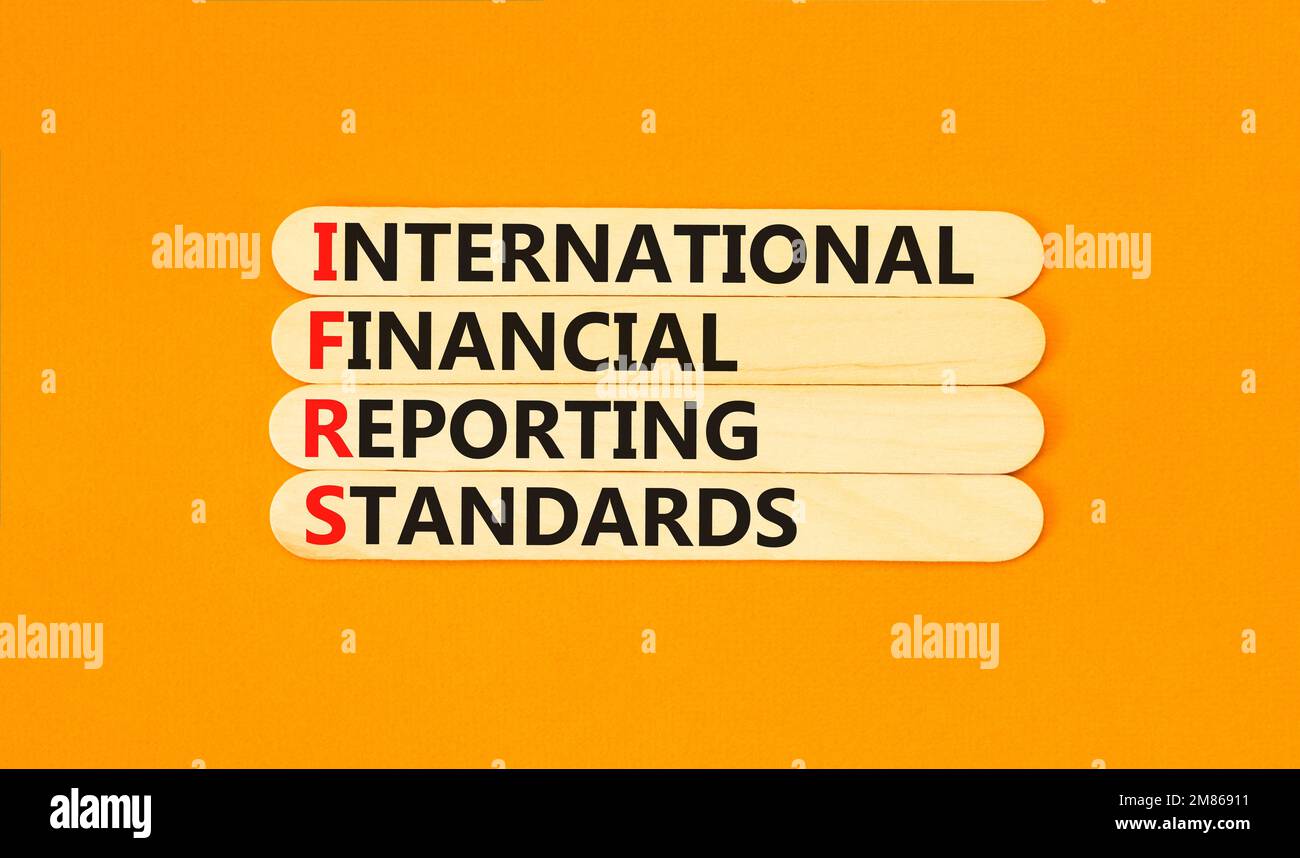 IFRS symbol. Concept words IFRS international financial reporting standards on stick on ...