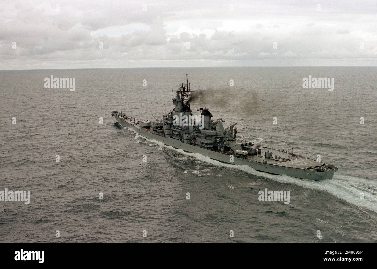 A port quarter view of the battleship USS IOWA (BB-61) underway during ...