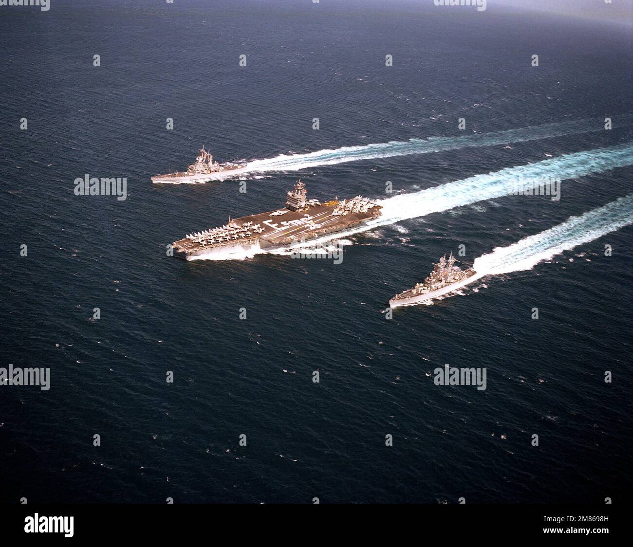 A port bow view of the nuclear-powered Task Force One underway on the ...