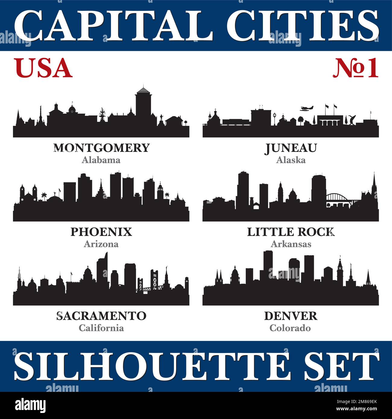 Capital cities skyline set. USA. Part 1. Vector silhouette background ...