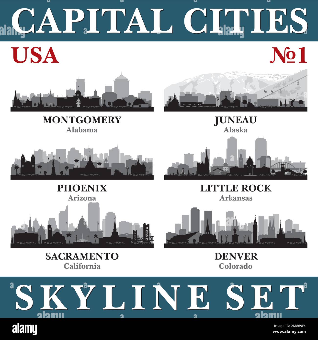 Capital cities skyline set. USA. Part 1. Vector silhouette background ...