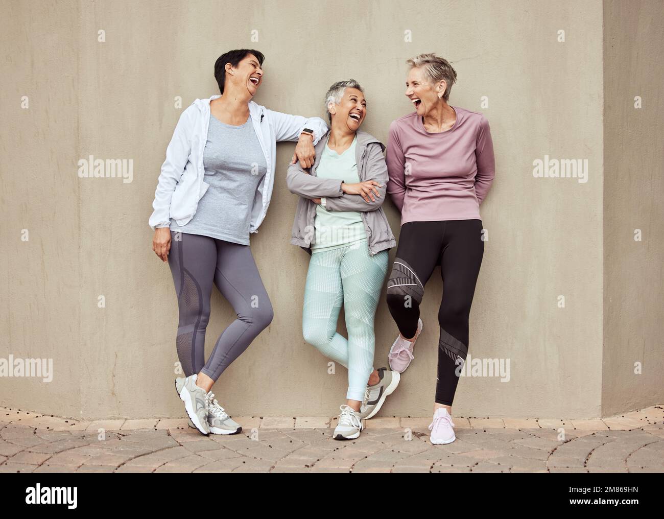 Senior women, exercise and funny with retirement, fitness and wellness ...
