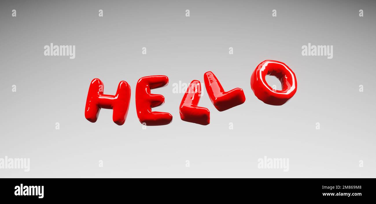 Hello text red balloons, shining font type set isolated on white ...
