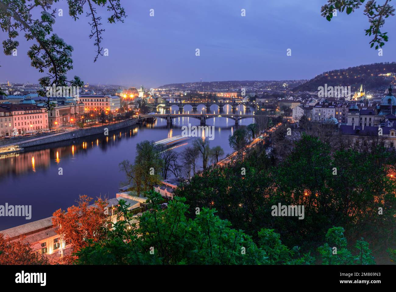 A scenic view of the beautiful cityscape of Prague with traditional ...