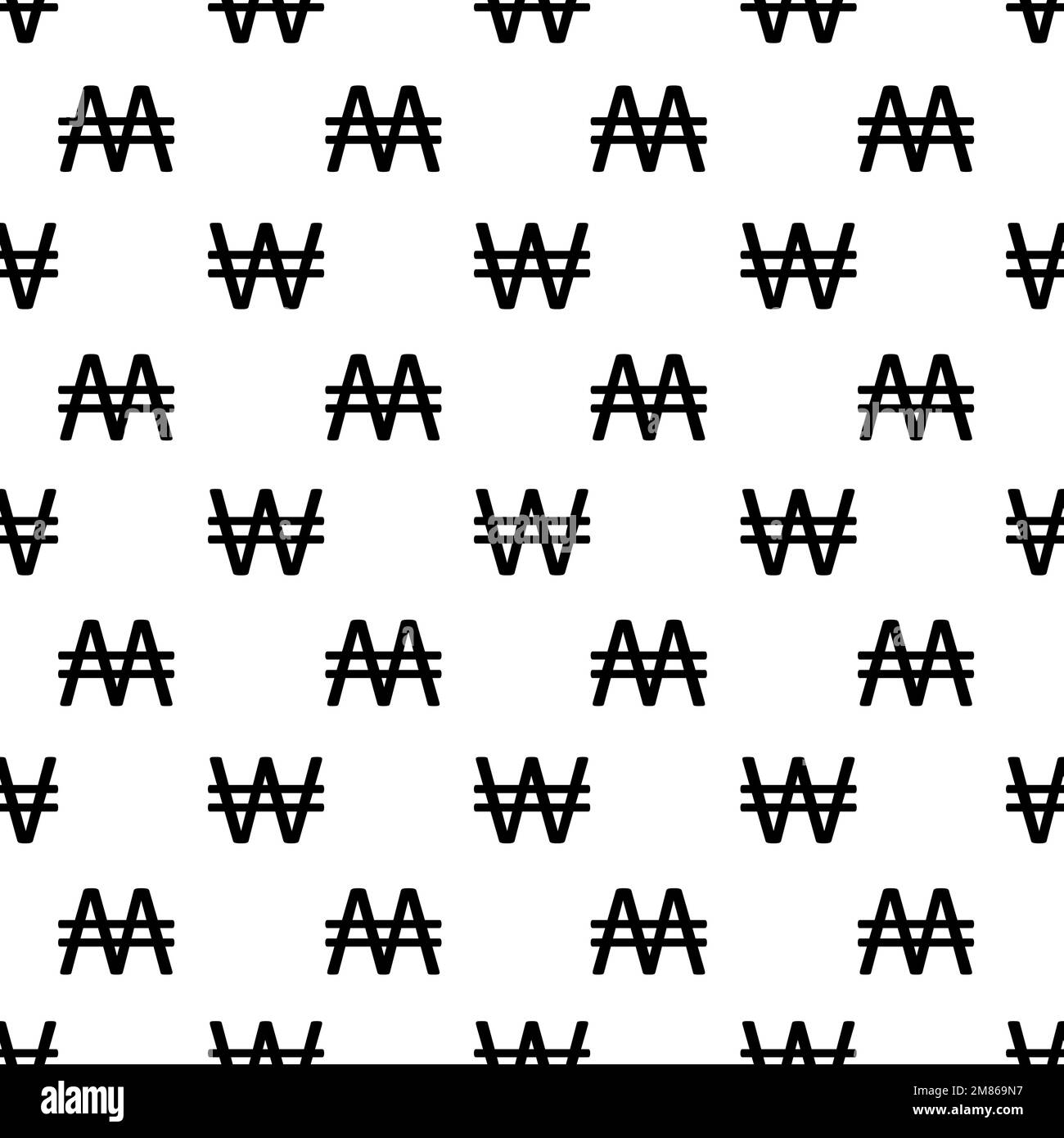 South Korean Won icon seamless vector pattern background. Black simple ...