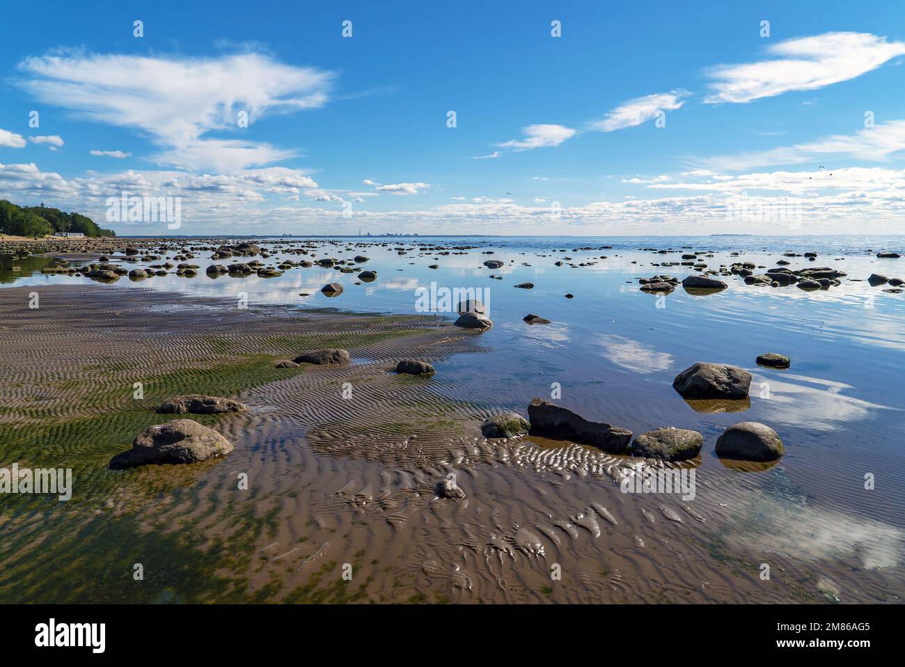 The Gulf of Finland with a shallow shore in the resort area of St ...