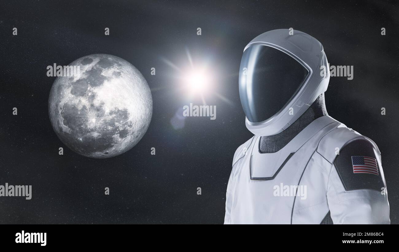 Cosmonaut in outer space with Moon. Exploration theme. Elements of this ...