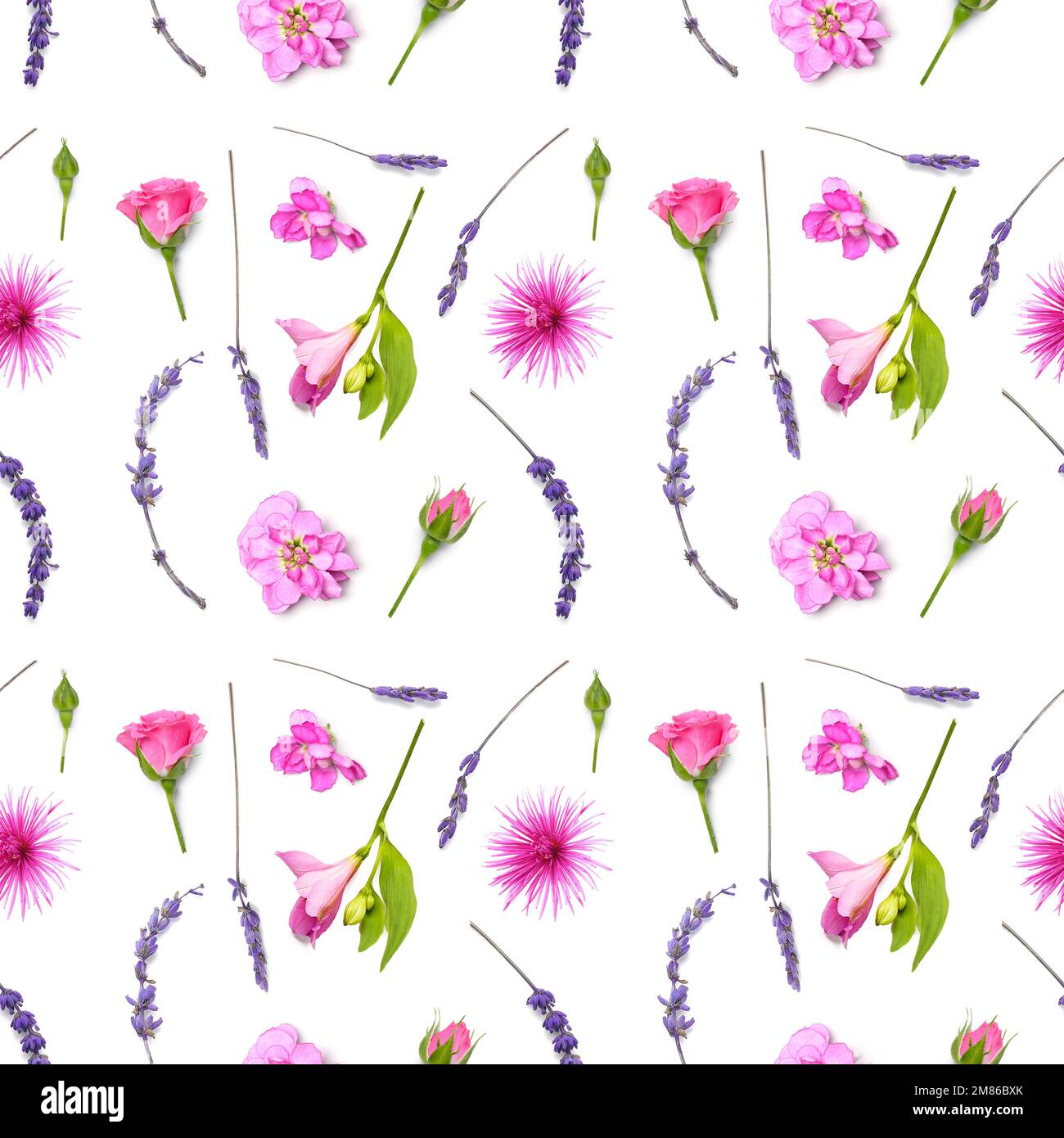 Many different scattered flowers on white background. Pattern for ...