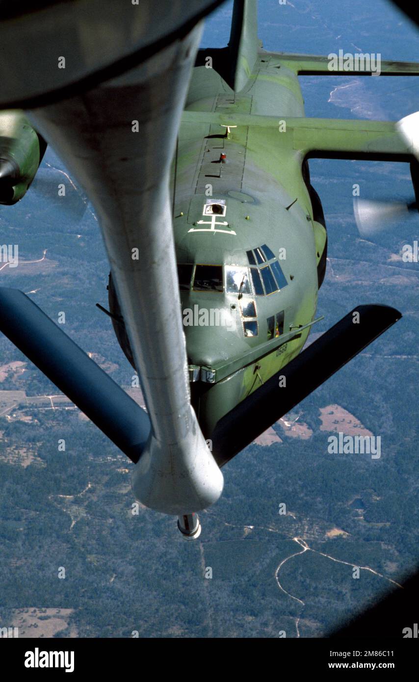 Air to air view from refueling KC-135 tanker of an Air Mobility Command ...