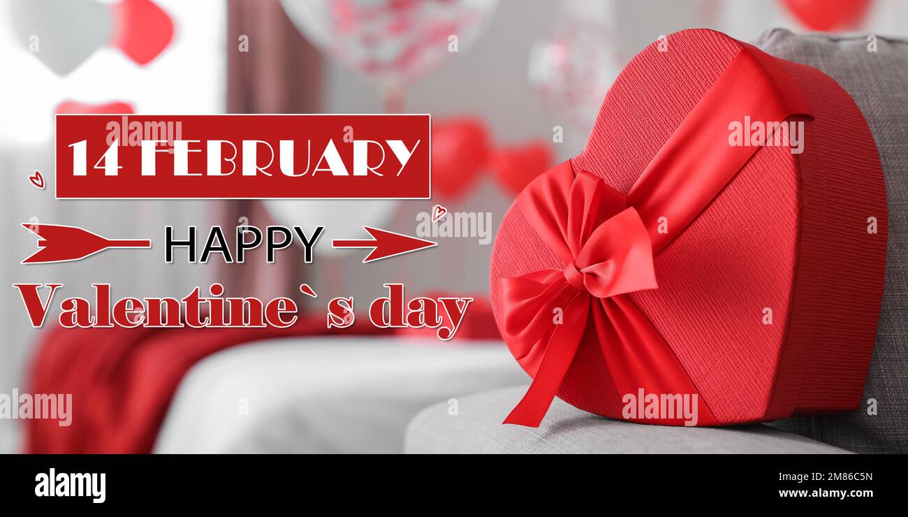 Beautiful greeting card for Valentine's Day with red heart shaped gift ...