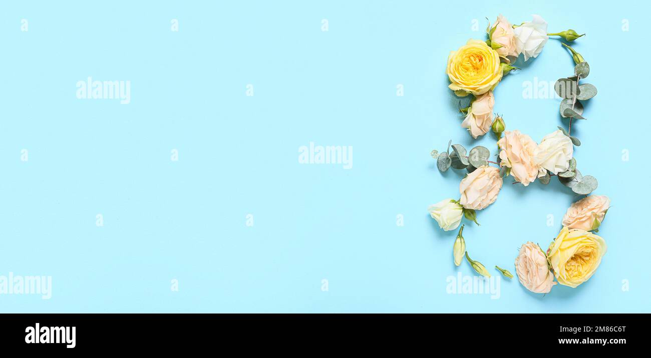 Creative greeting card for International Women's Day on blue background ...