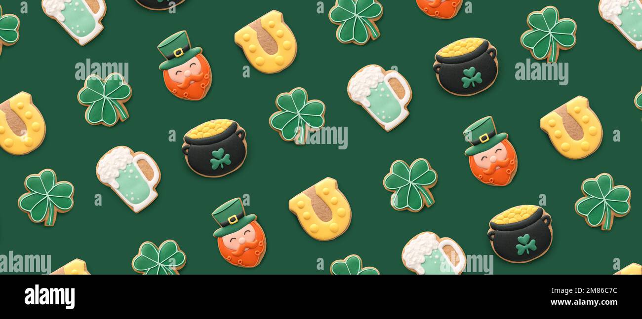 Many cookies for St. Patrick's Day on green background Stock Photo - Alamy
