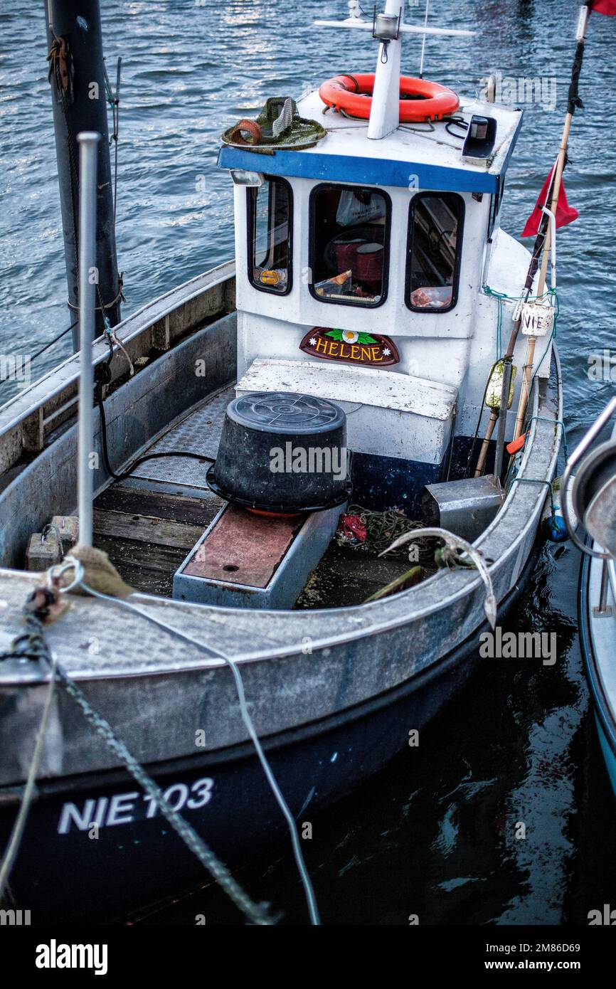 Small fishing boat at a German fishing port. Travemünde / Germany Stock ...
