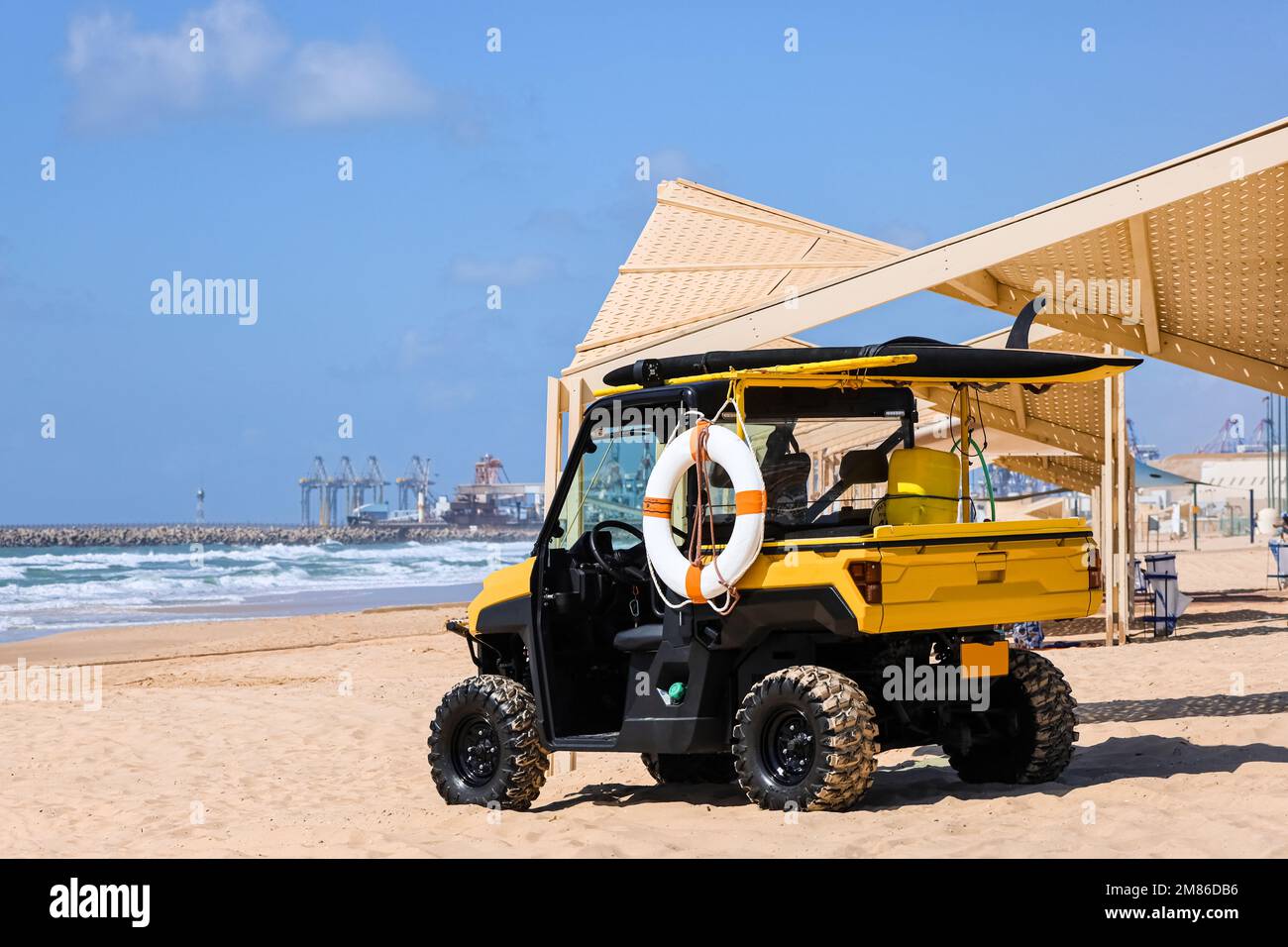 Lifeguard car with ring buoy at sea resort Stock Photo - Alamy