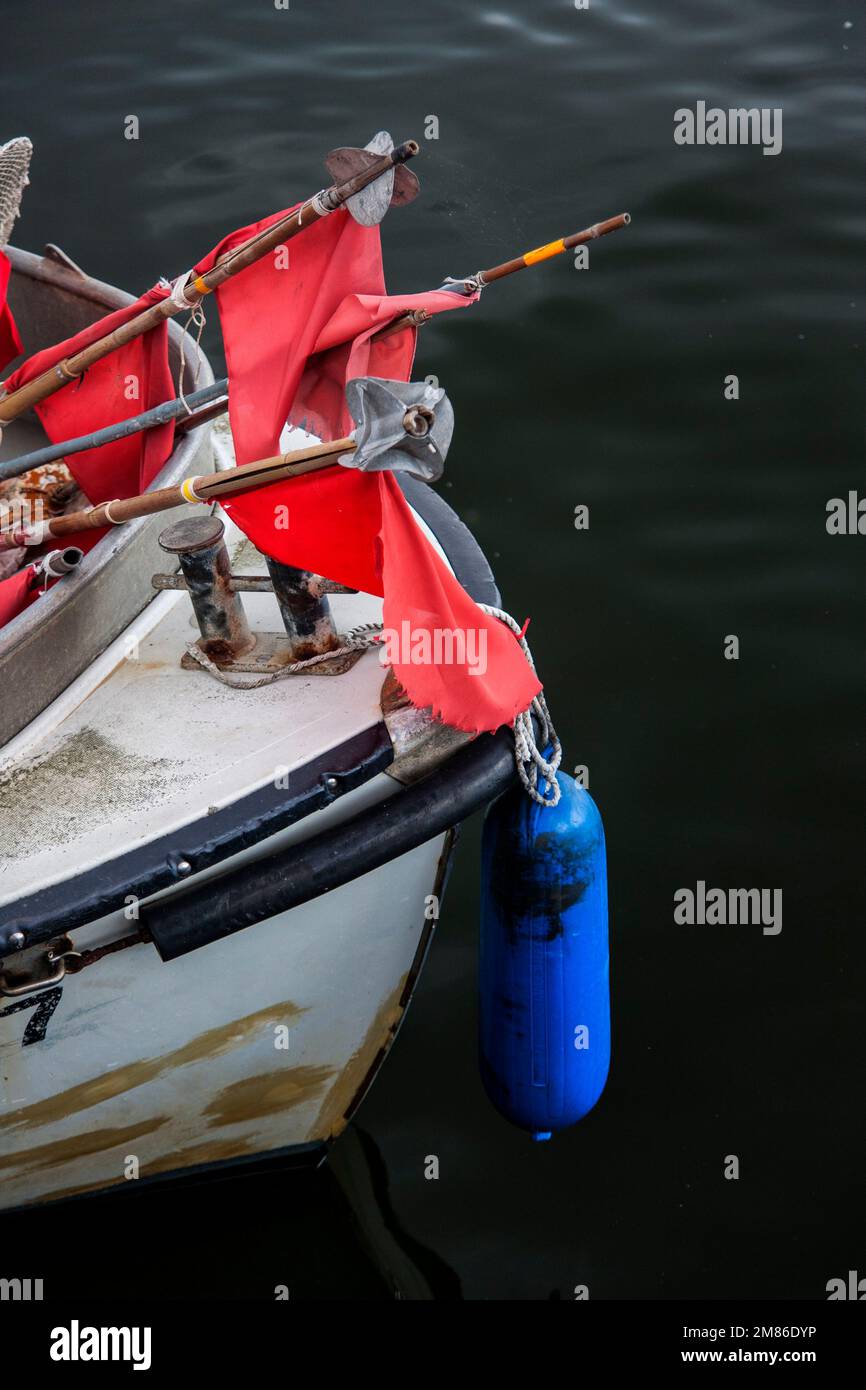 Small fishing boat at a German fishing port. Travemünde / Germany Stock ...