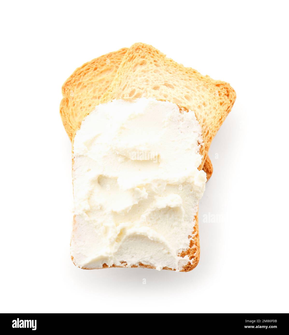 Toasts with tasty cream cheese on white background Stock Photo - Alamy