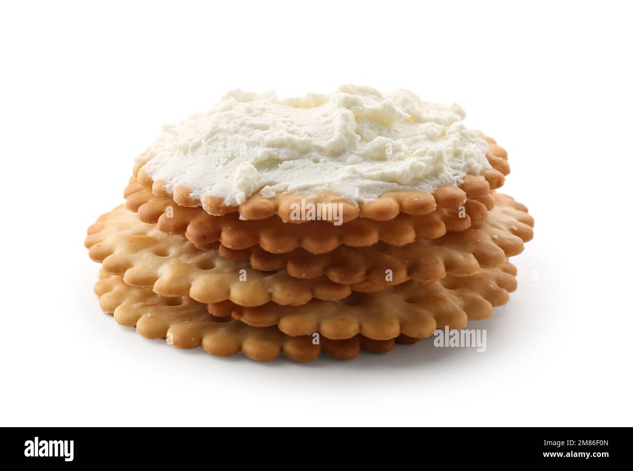 Stack of crackers with cream cheese on white background Stock Photo - Alamy