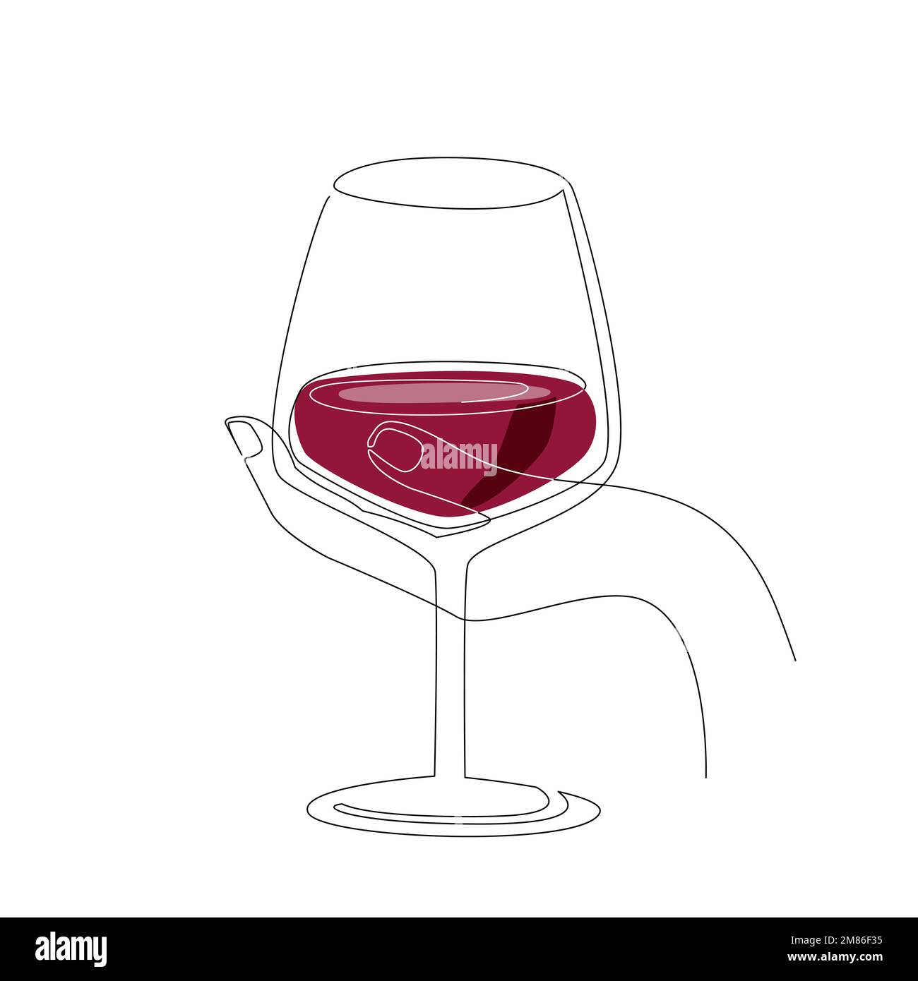 Female hand with Red Wine glass. Continuous line drawing vector ...