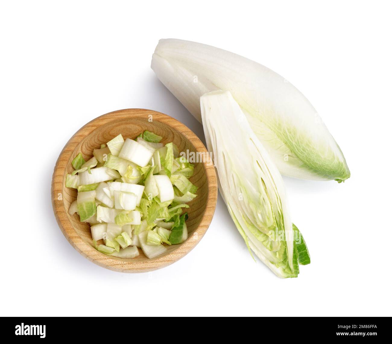 Bowl of cut fresh endive on white background Stock Photo - Alamy