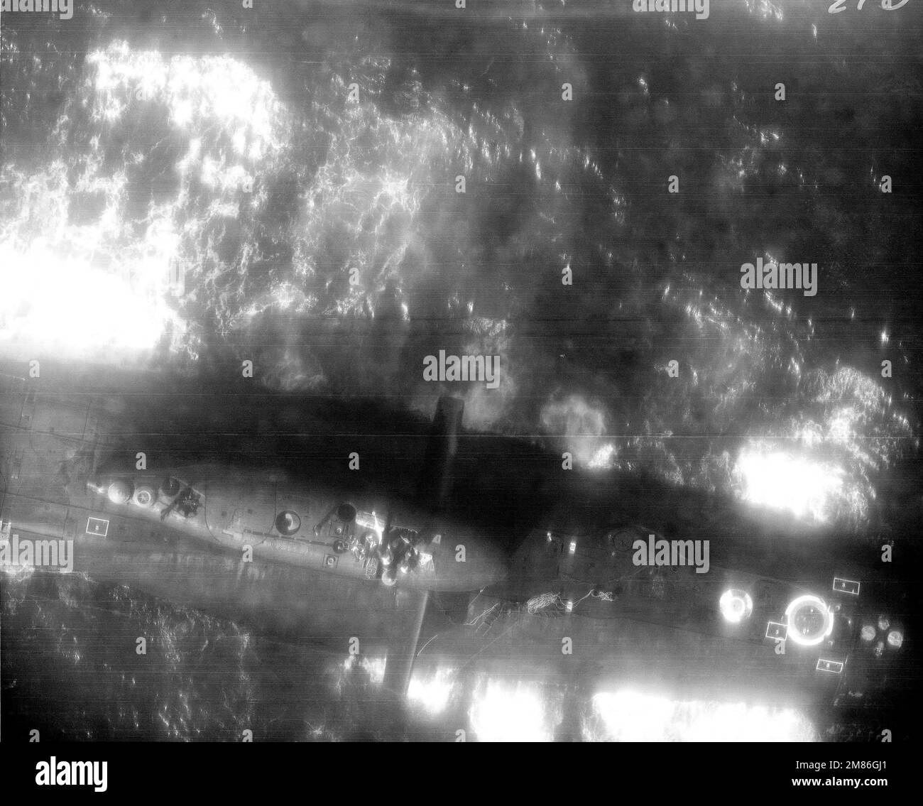 An aerial view of a damaged Soviet Yankee class nuclear-powered ...