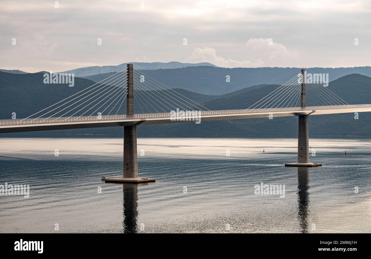 Komarna, Croatia-January 5th, 2023: New, cable-stayed bridge crossing ...