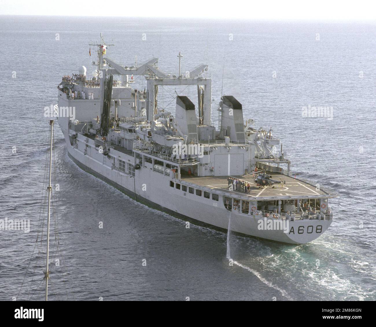 A port quarter view of the French underway replenishment tanker FNS VAR ...