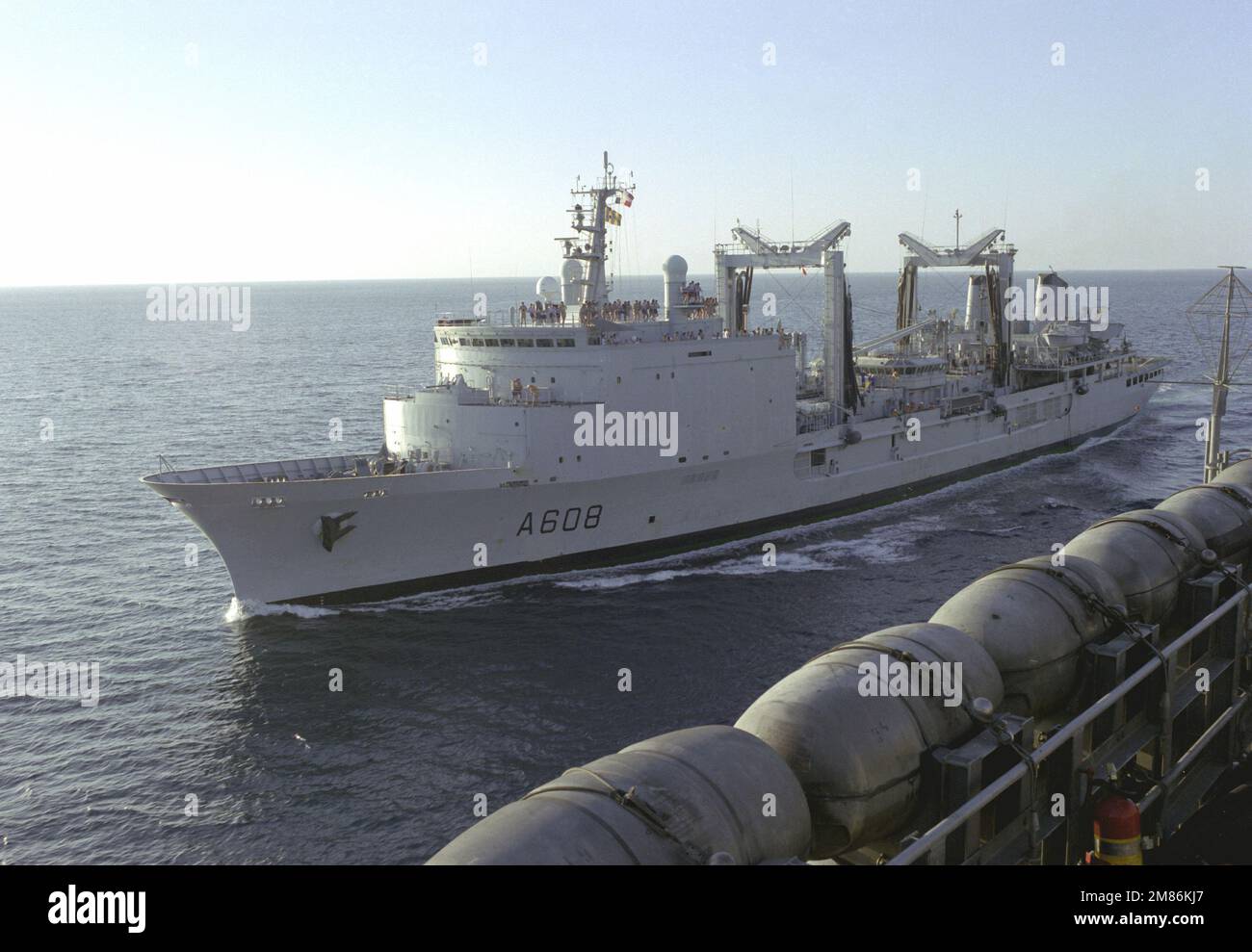 A port bow view of the French underway replenishment tanker FNS VAR (A ...