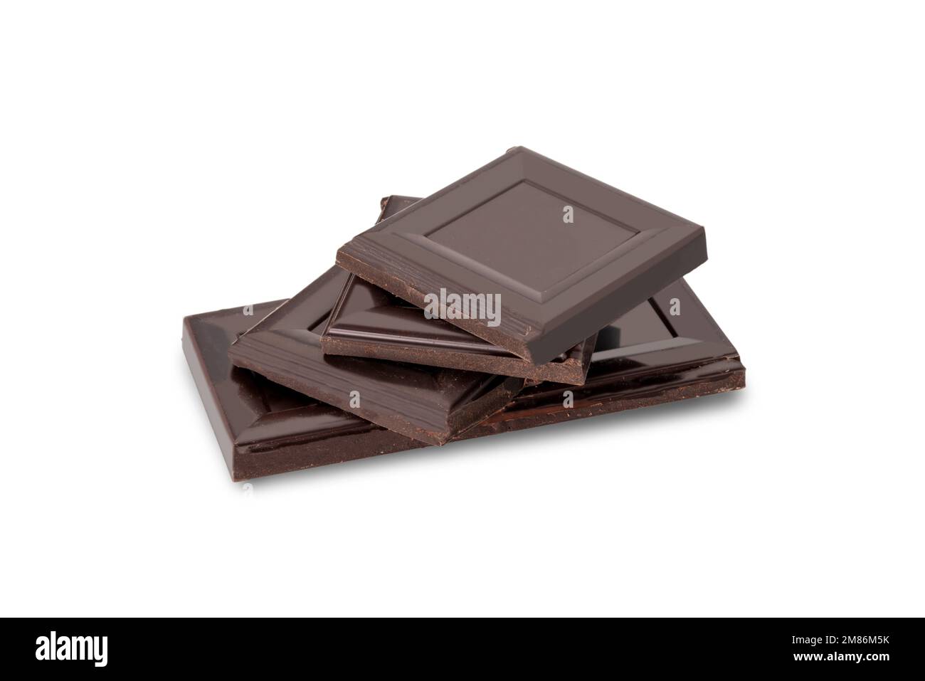 Pieces of black chocolate bar stacked isolated on white with clipping ...