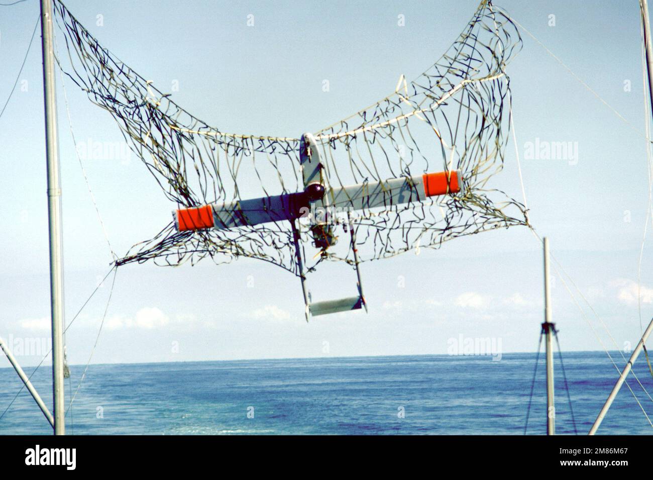 A Pioneer I remotely-piloted vehicle (RPV) approaches a recovery net ...