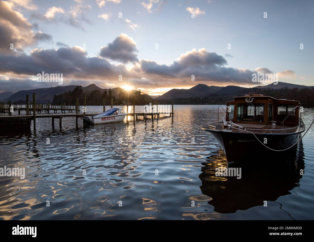 Sunset at Derwentwater in the Lake District, Cumbria England UK Stock ...