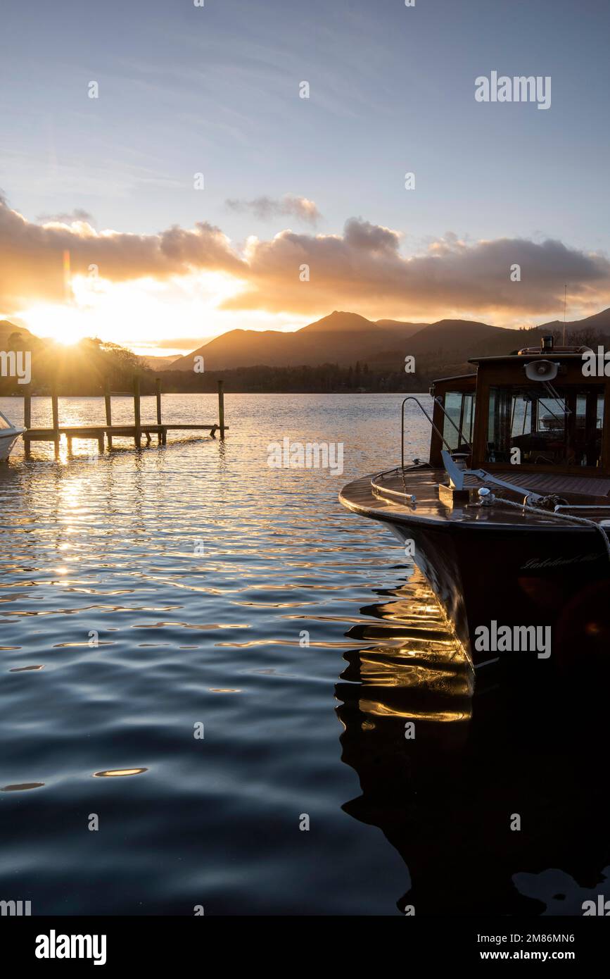 Sunset at Derwentwater in the Lake District, Cumbria England UK Stock ...